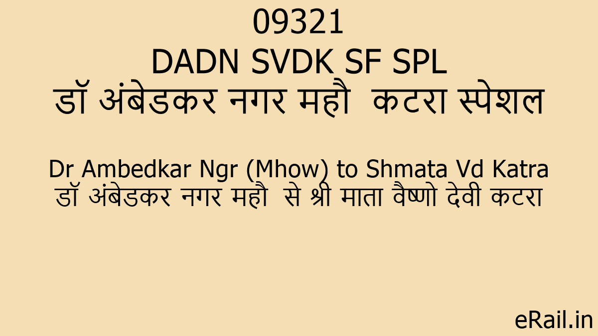 09321 DADN SVDK SF SPL Train Route