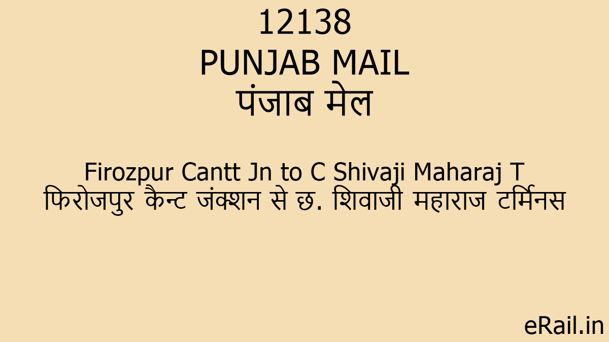 12138 PUNJAB MAIL Train Route 12138 PUNJAB MAIL Train Route